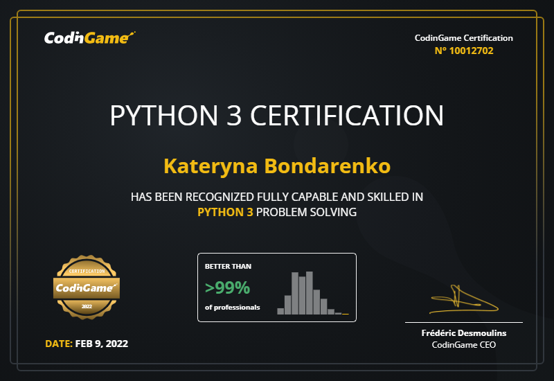 CodinGame Certification