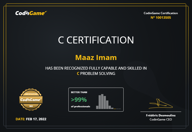 CodinGame Certification