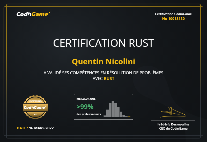 CodinGame Certification