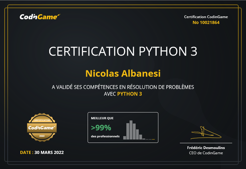 CodinGame Certification