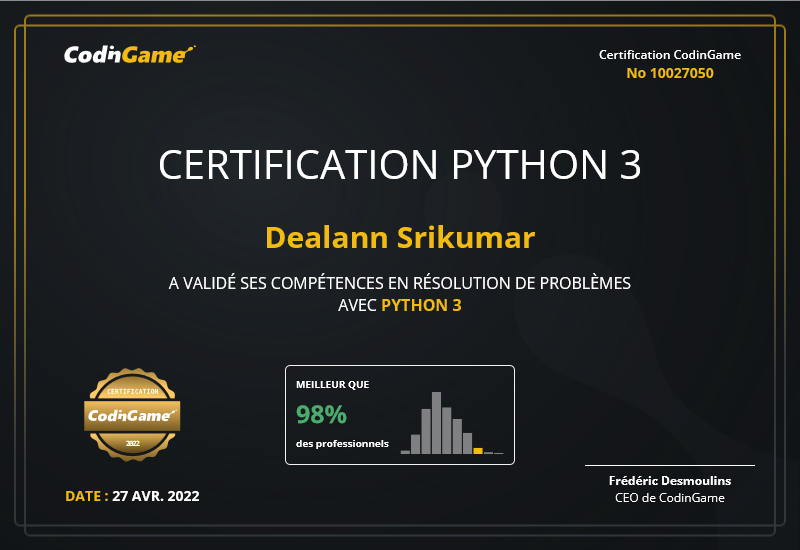 CodinGame Certification