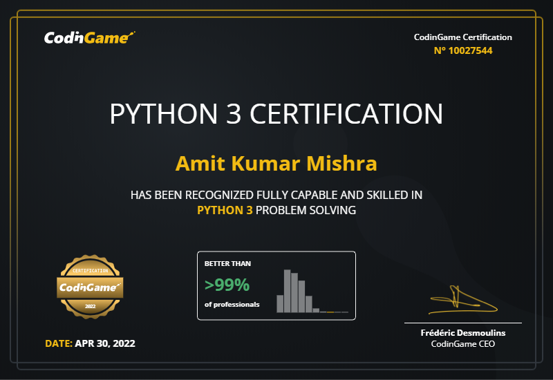 Codingame Certification