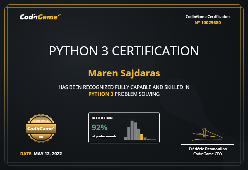 CodinGame Certification