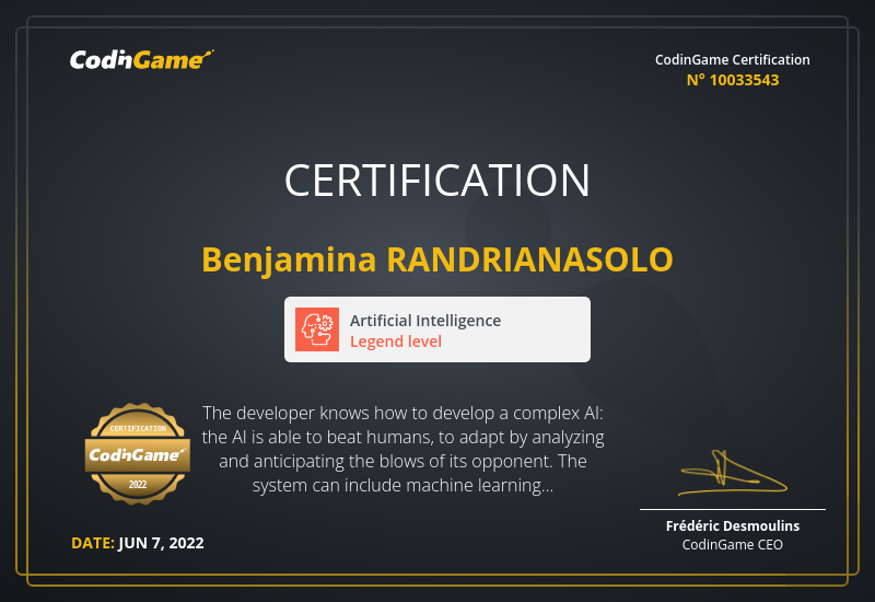 CodinGame Certification