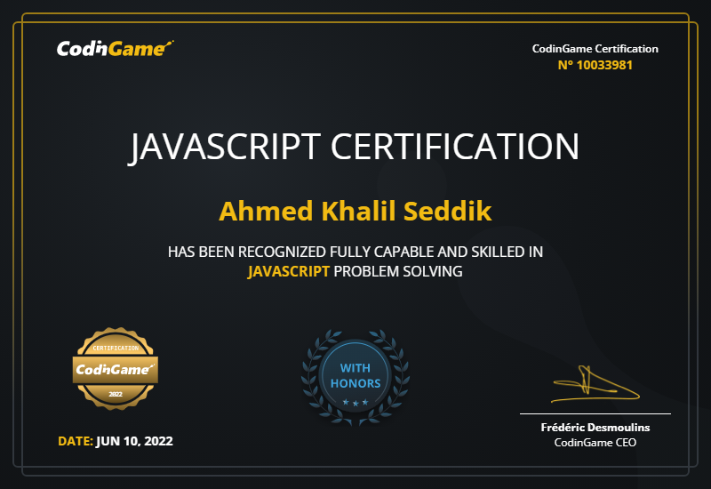 Codingame Certification