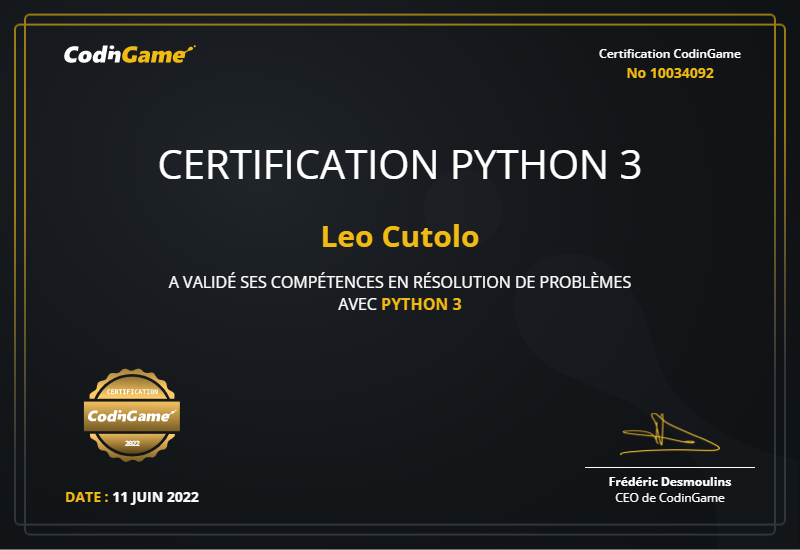 CodinGame Certification