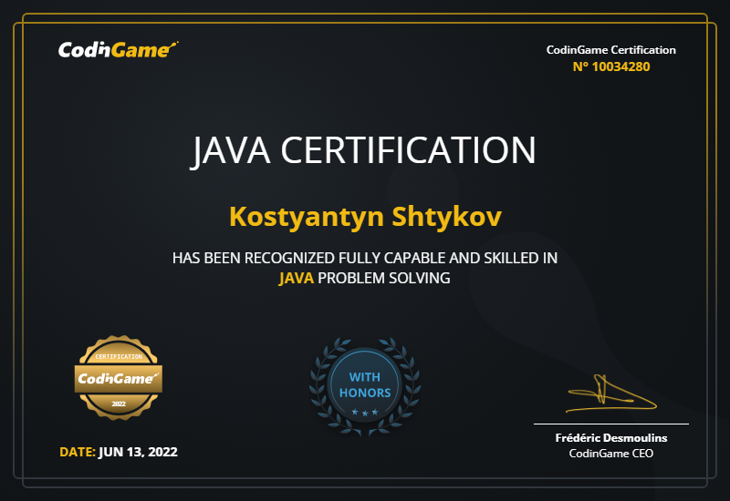 CodinGame Certification