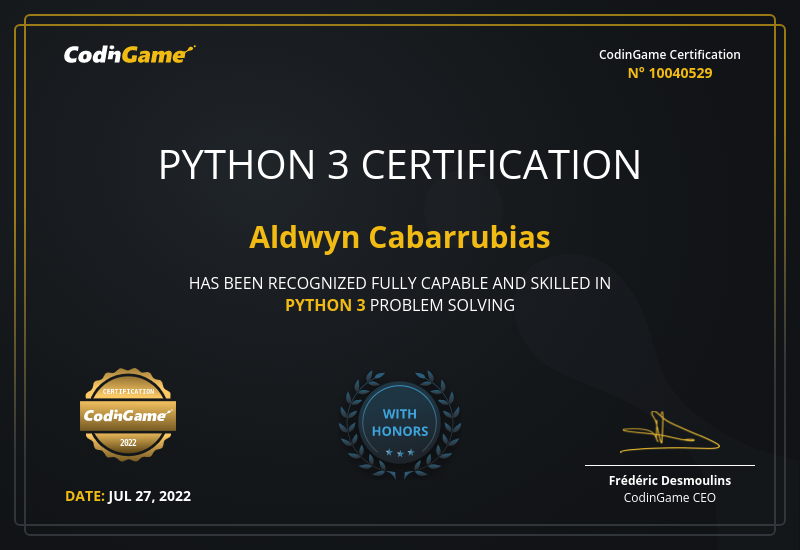 CodinGame Certification