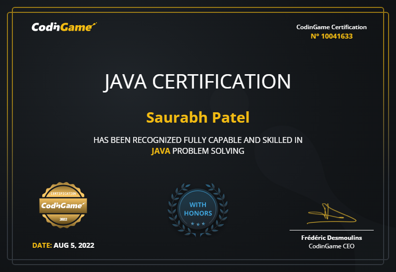 CodinGame Certification