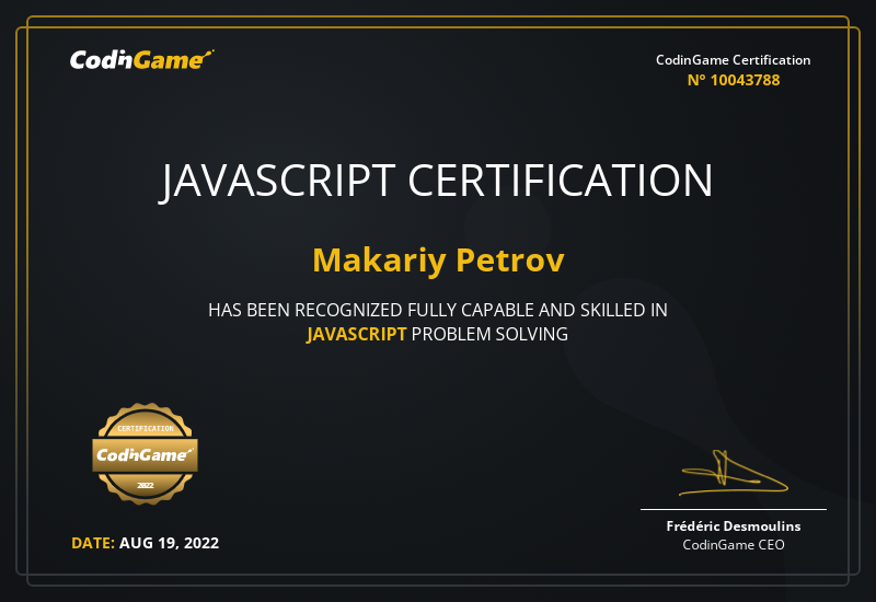 CodinGame Certification