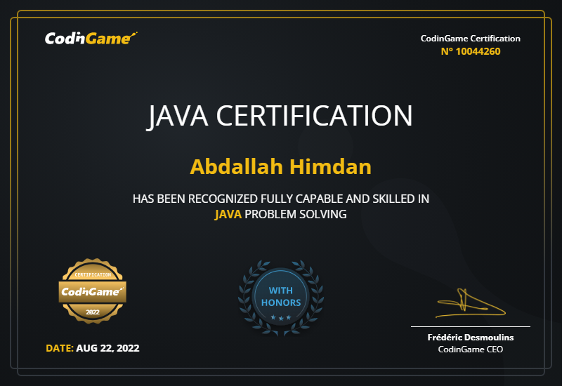 CodinGame Certification
