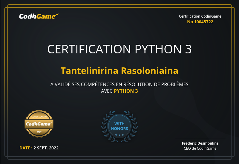 Codingame Certification