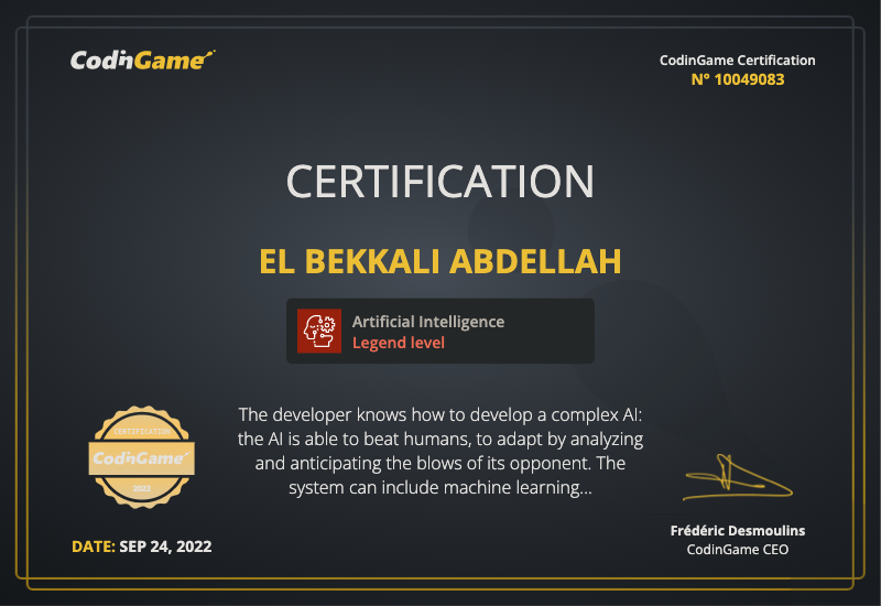 Codingame Certification