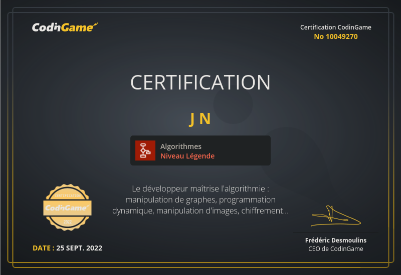 CodinGame Certification