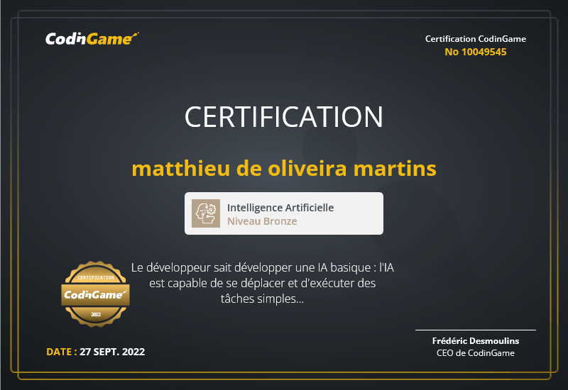 Codingame Certification