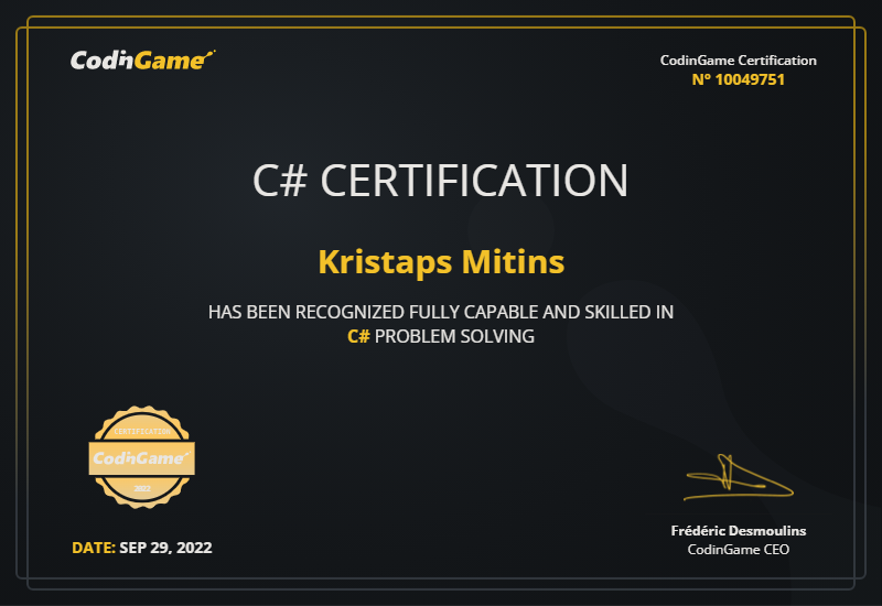 CodinGame Certification