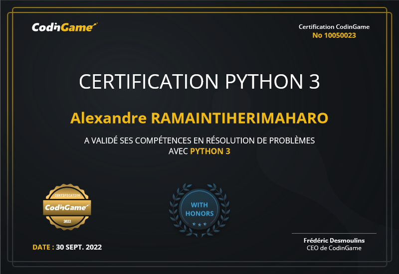 CodinGame Certification