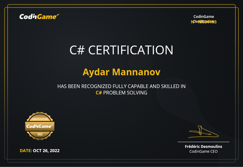 Codingame Certification