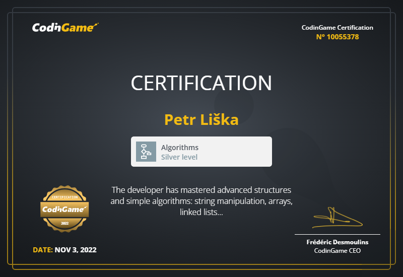 CodinGame Certification