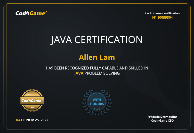 CodinGame Certification