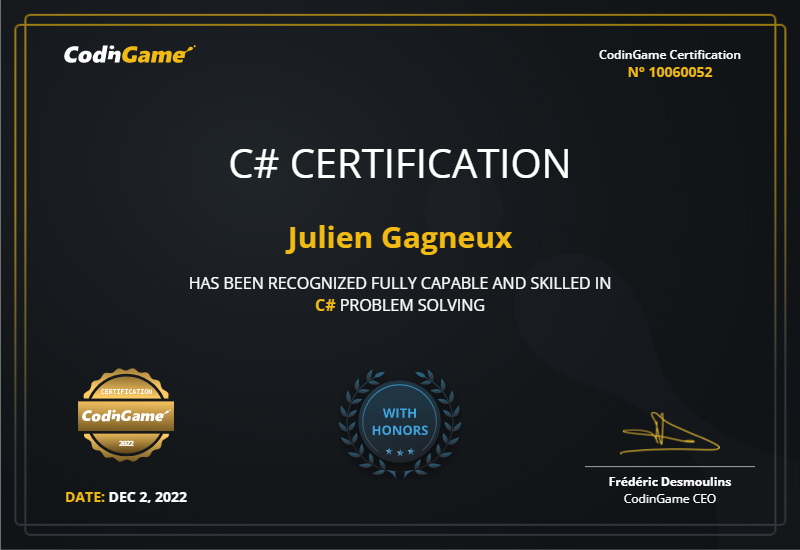 Codingame Certification