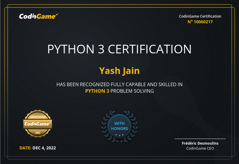 CodinGame Certification