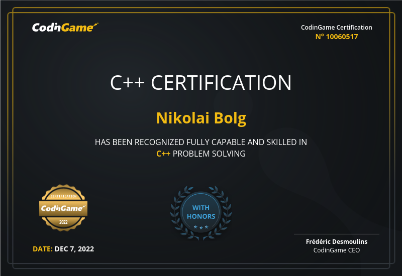CodinGame Certification
