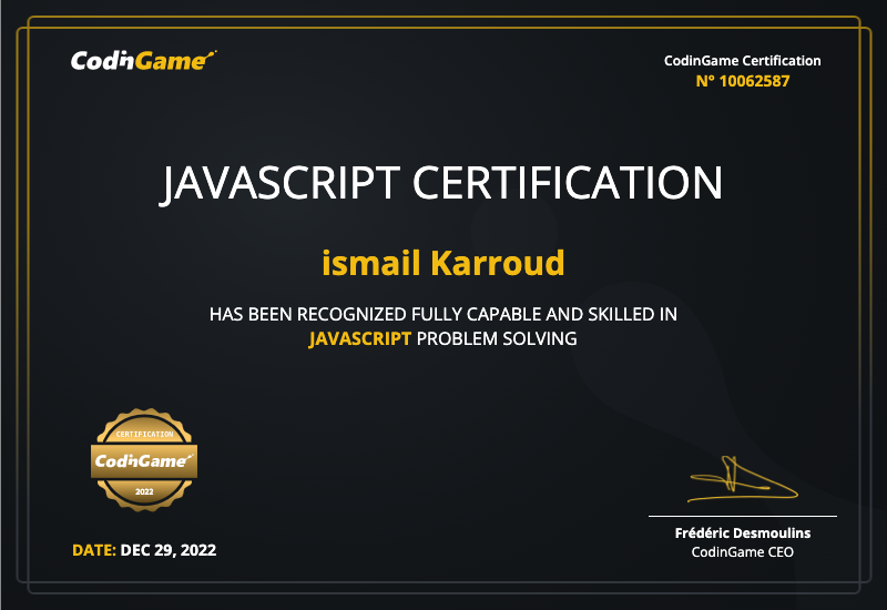 CodinGame Certification