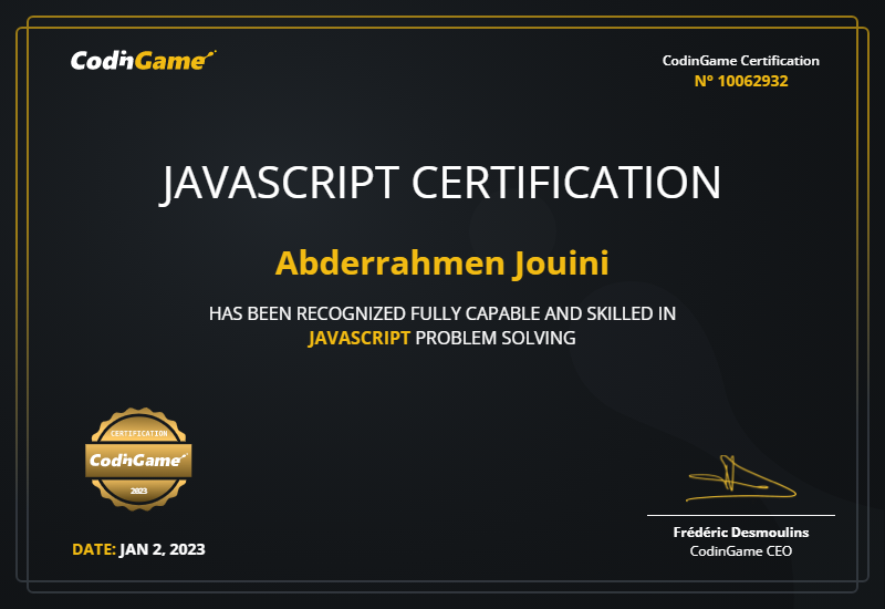 CodinGame Certification