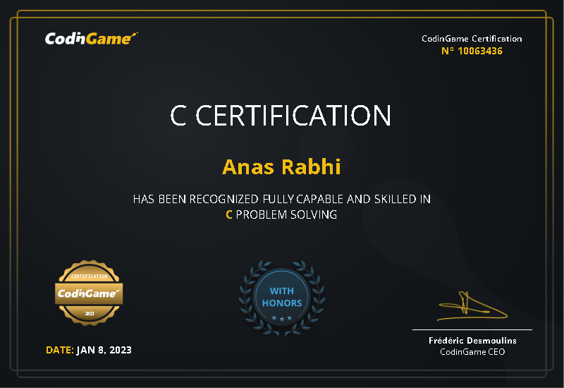 CodinGame Certification