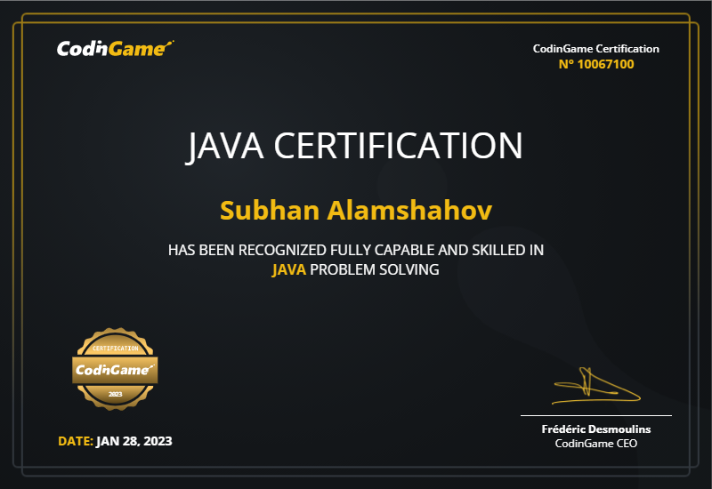 CodinGame Certification
