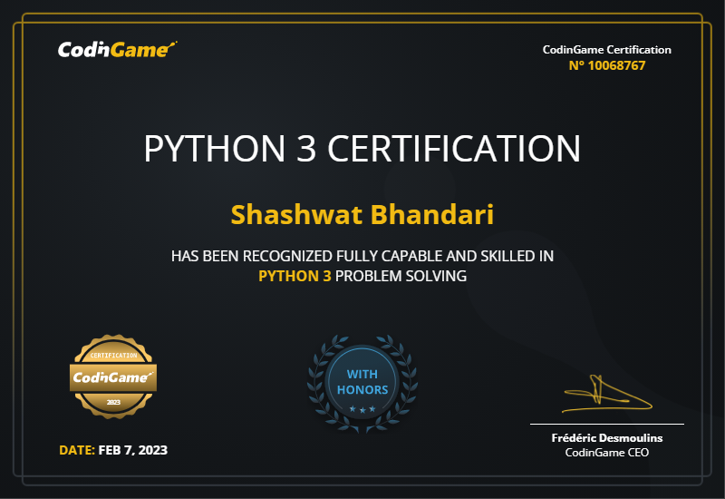 CodinGame Certification