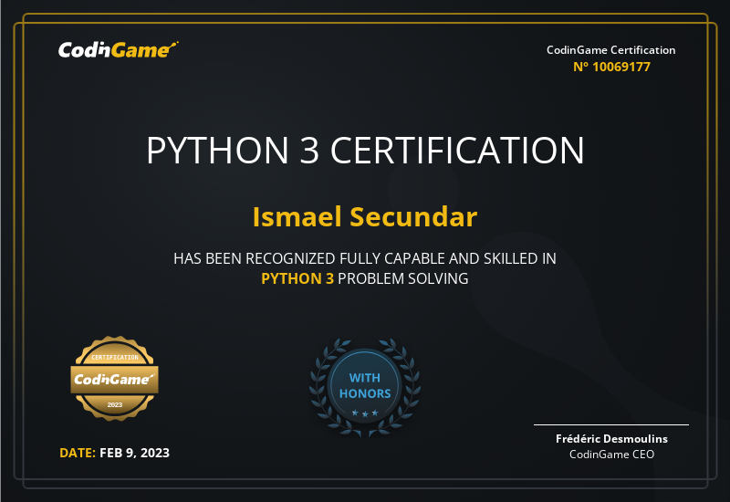 CodinGame Certification