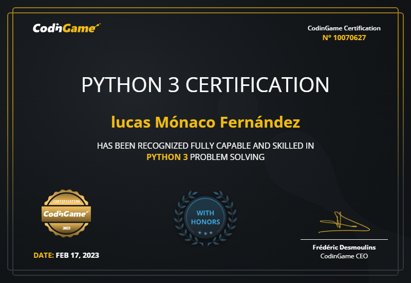 CodinGame Certification