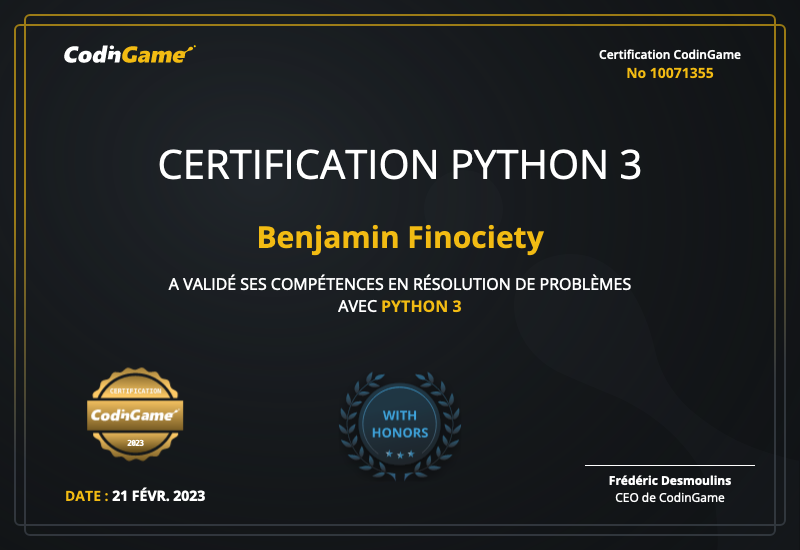 Codingame Certification