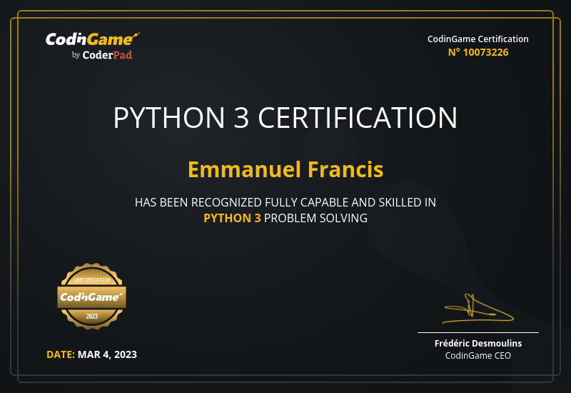 CodinGame Certification